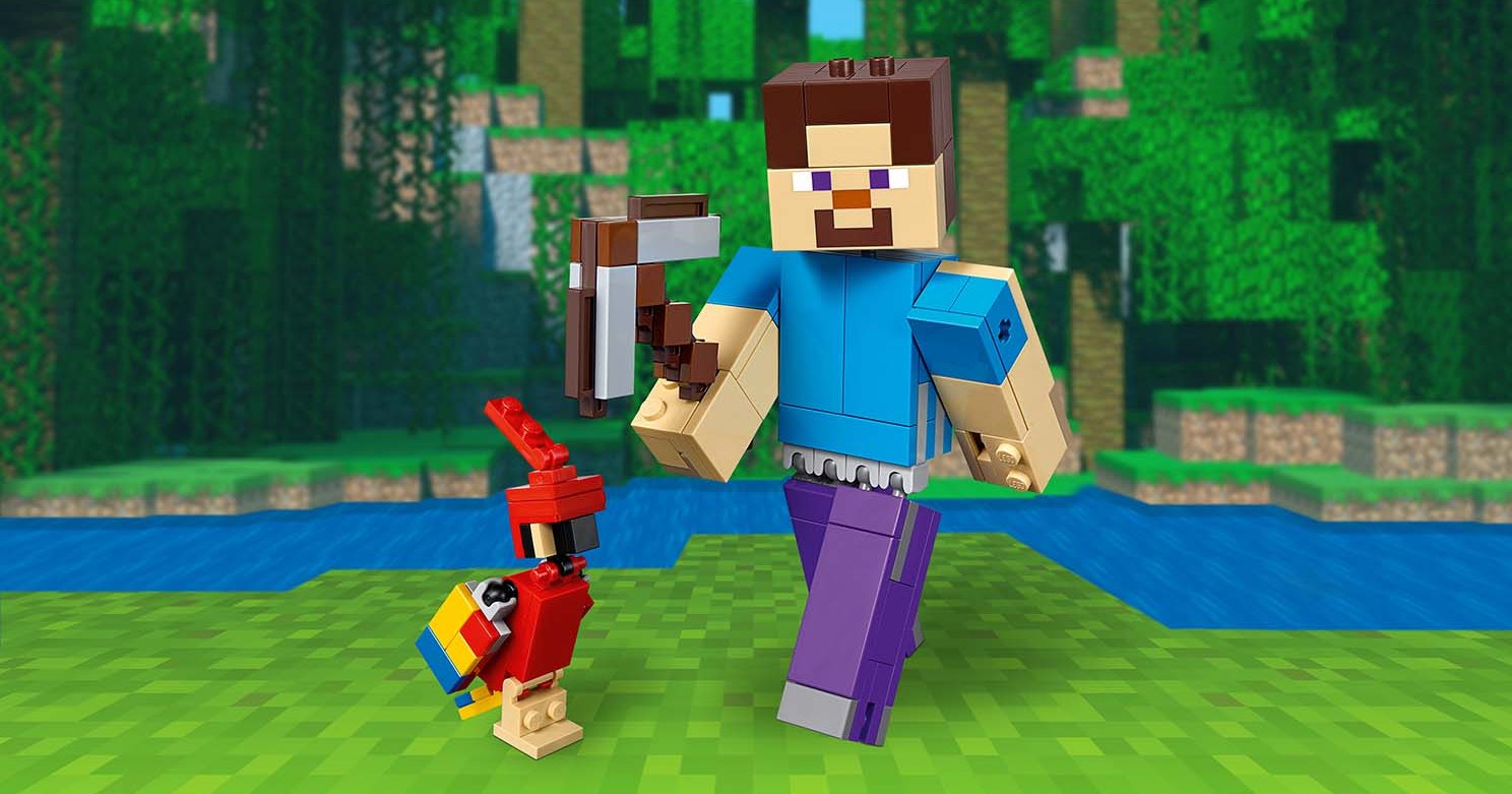 Steve BigFig with Parrot - Videos - LEGO.com for kids