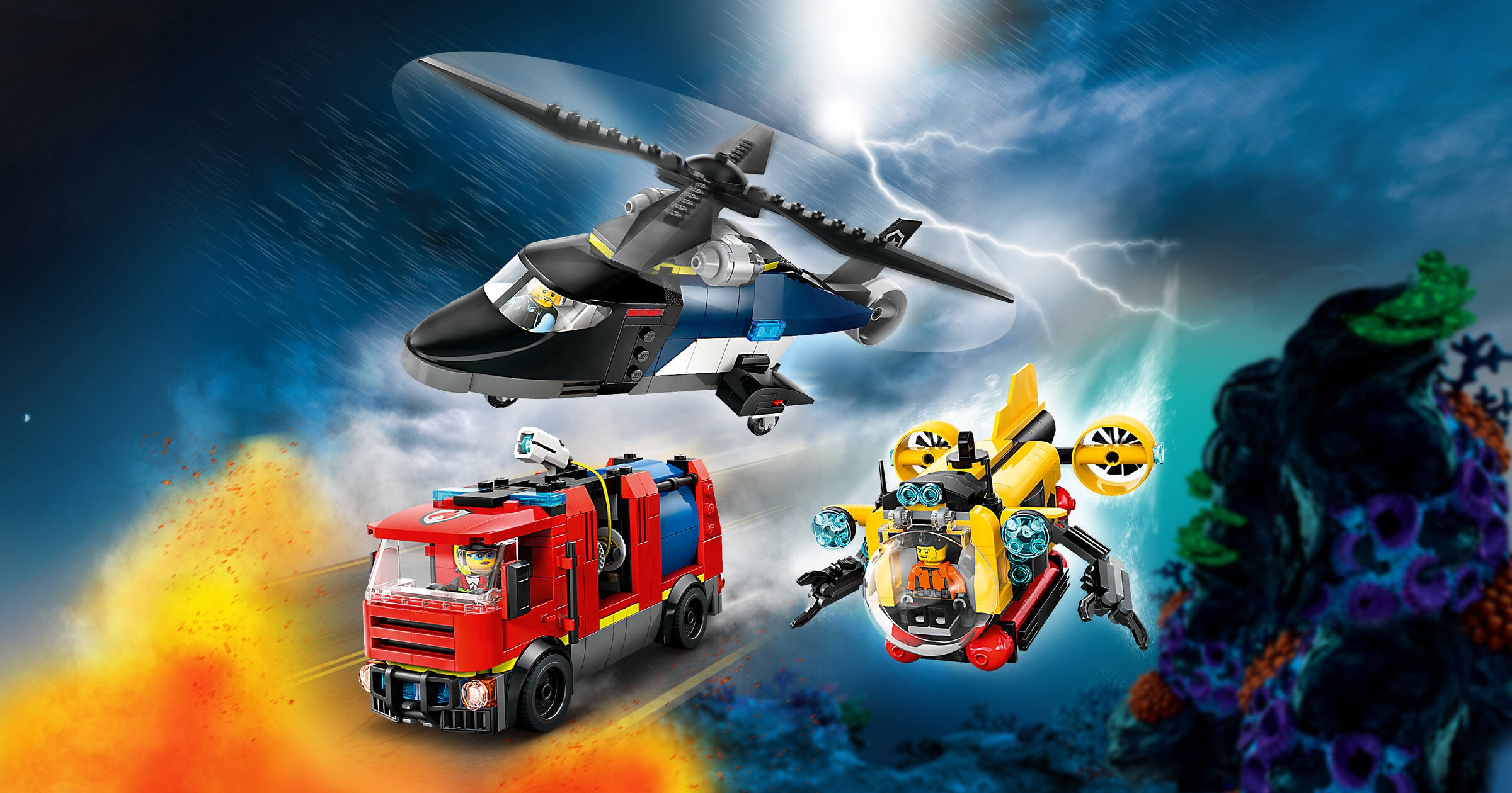 Helicopter, Fire Truck & Submarine Remix - Videos - LEGO.com for kids
